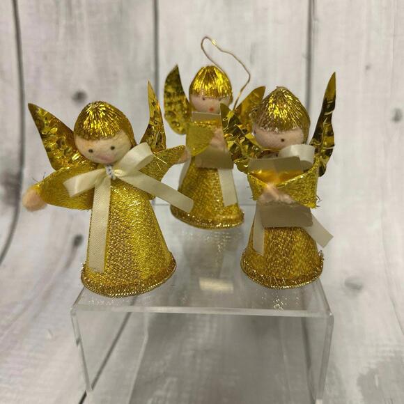 Accents | Vintage Gold Cardboard Cone Flocked Angels | Poshmark